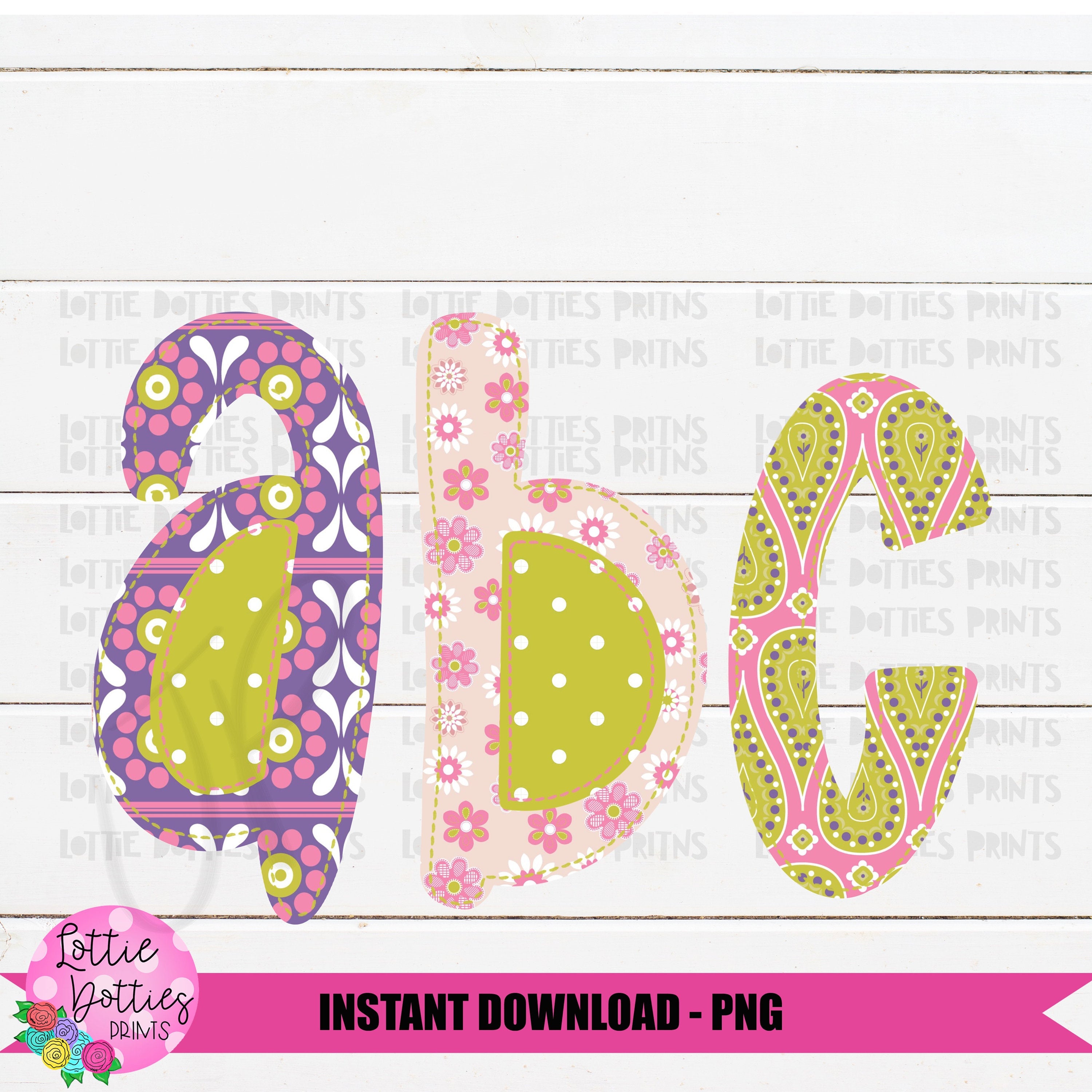 Purple Pink and Green Faux Applique Alphabet - Alpha Pack - Alphabet C ...