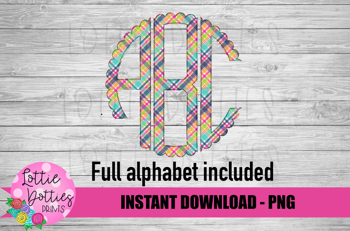 Plaid Scallop Monogram Alphabet - Alpha Pack - Alphabet Clipart - Inst ...