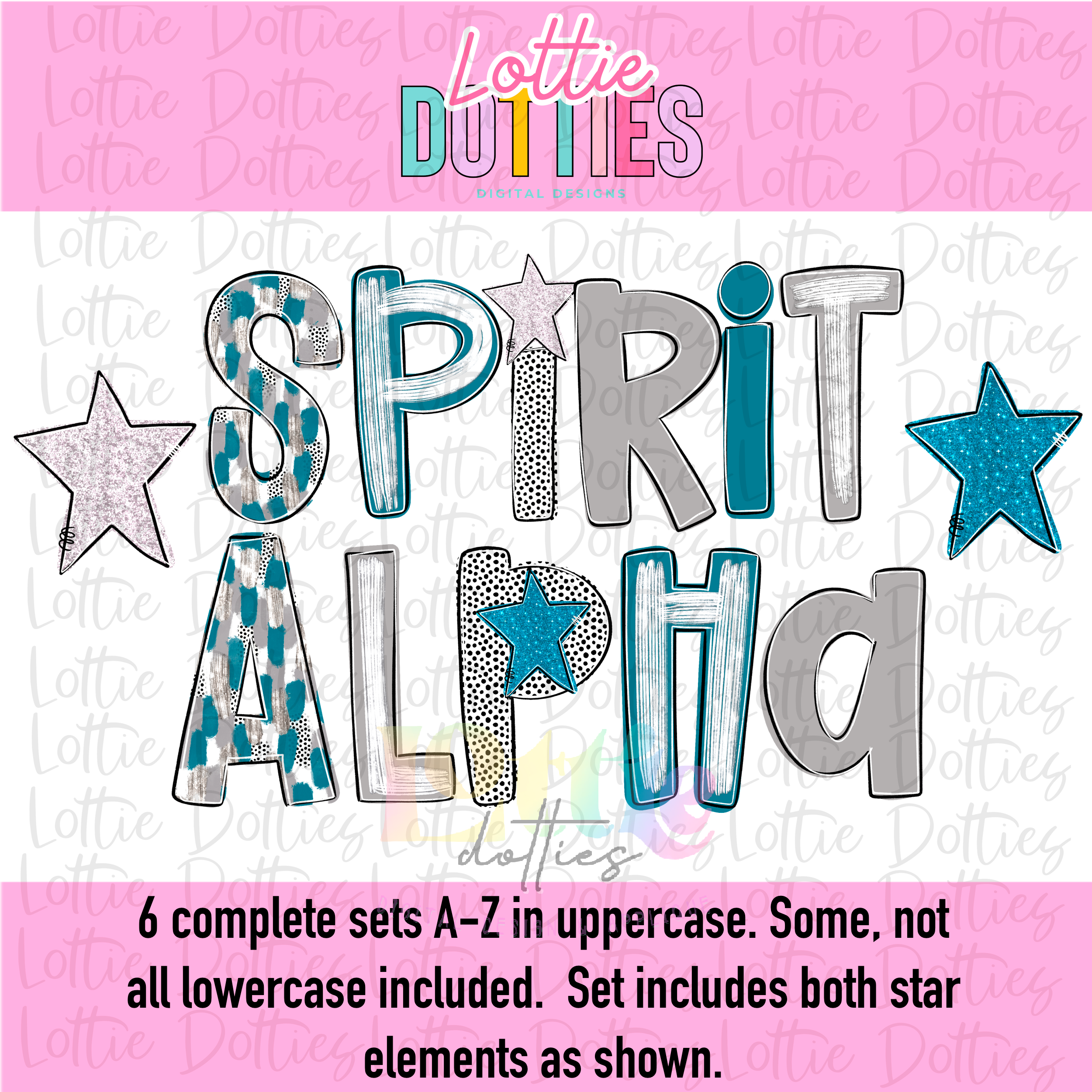 Teal & Gray Foil Poppy Alpha - Teal & Gray - Alphabet - Alpha Pack - A ...