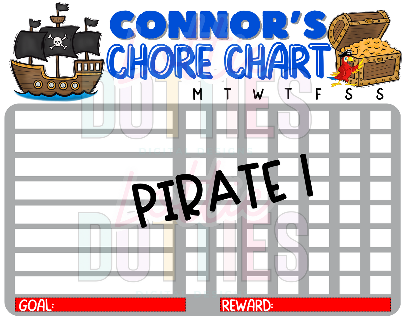 Pirate Chore Chart Template - Pirate 1 – Lottie Dotties LLC