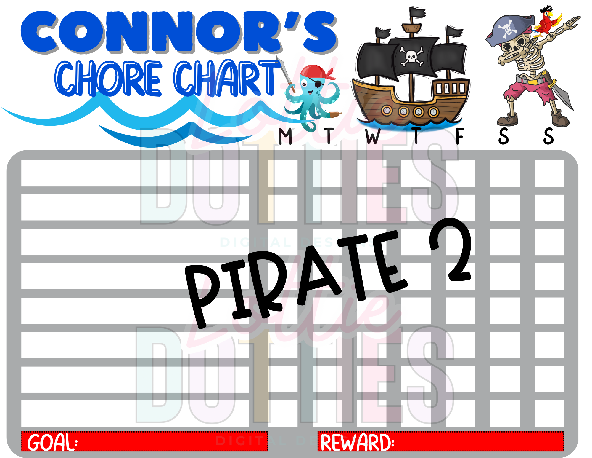 Pirate Chore Chart Template - Pirate 2 – Lottie Dotties LLC