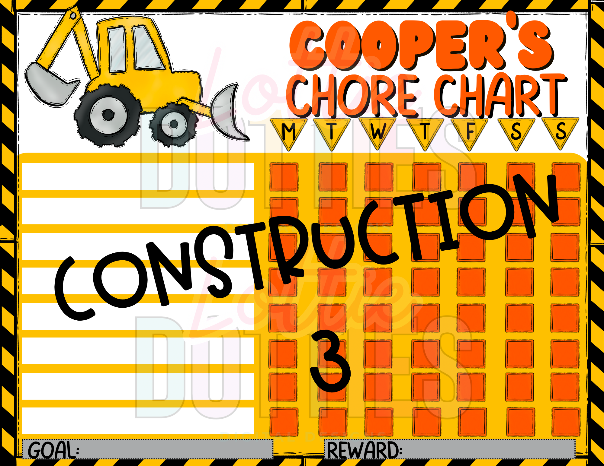 Construction Chore Chart Template - Construction 3 – Lottie Dotties LLC
