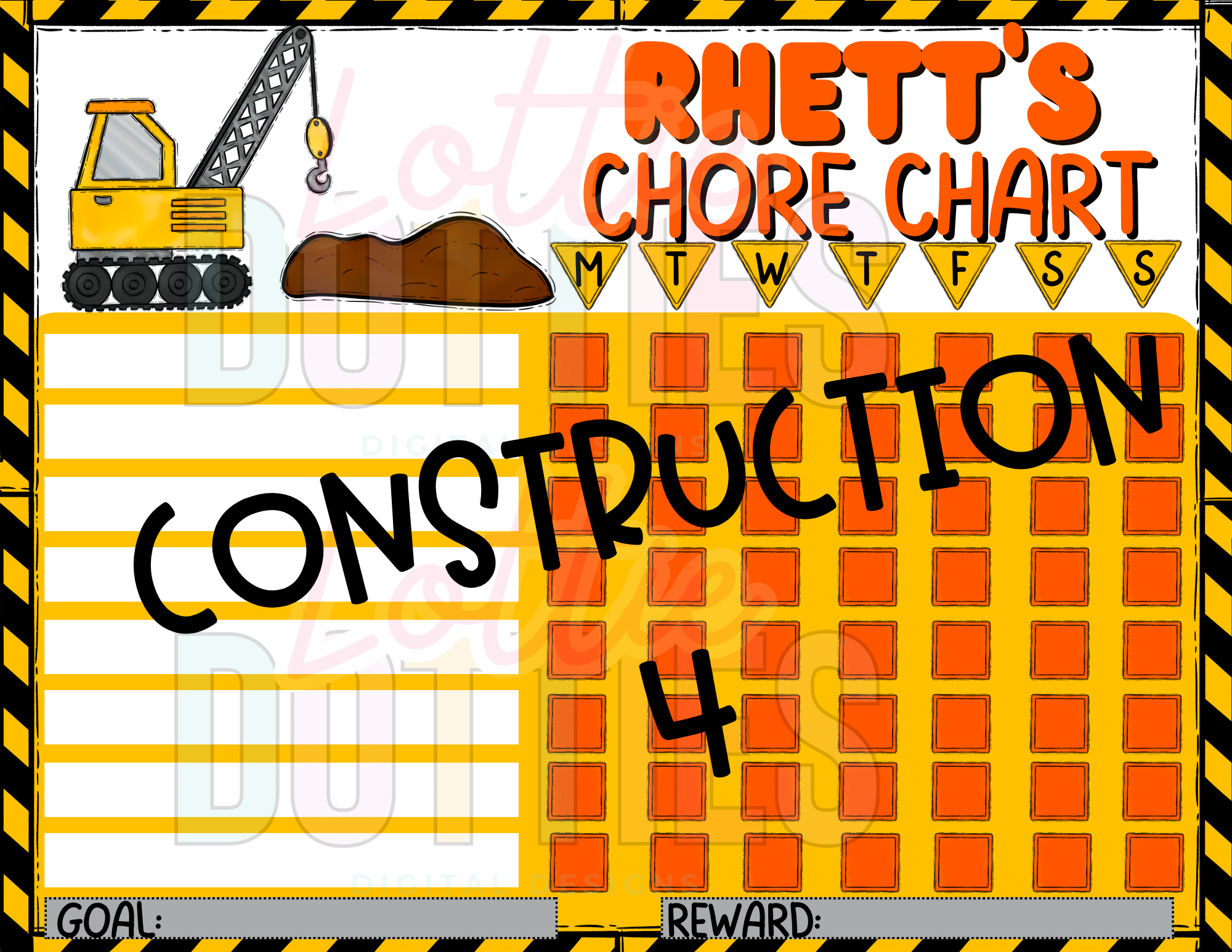 Construction Chore Chart Template - Construction 4 – Lottie Dotties LLC