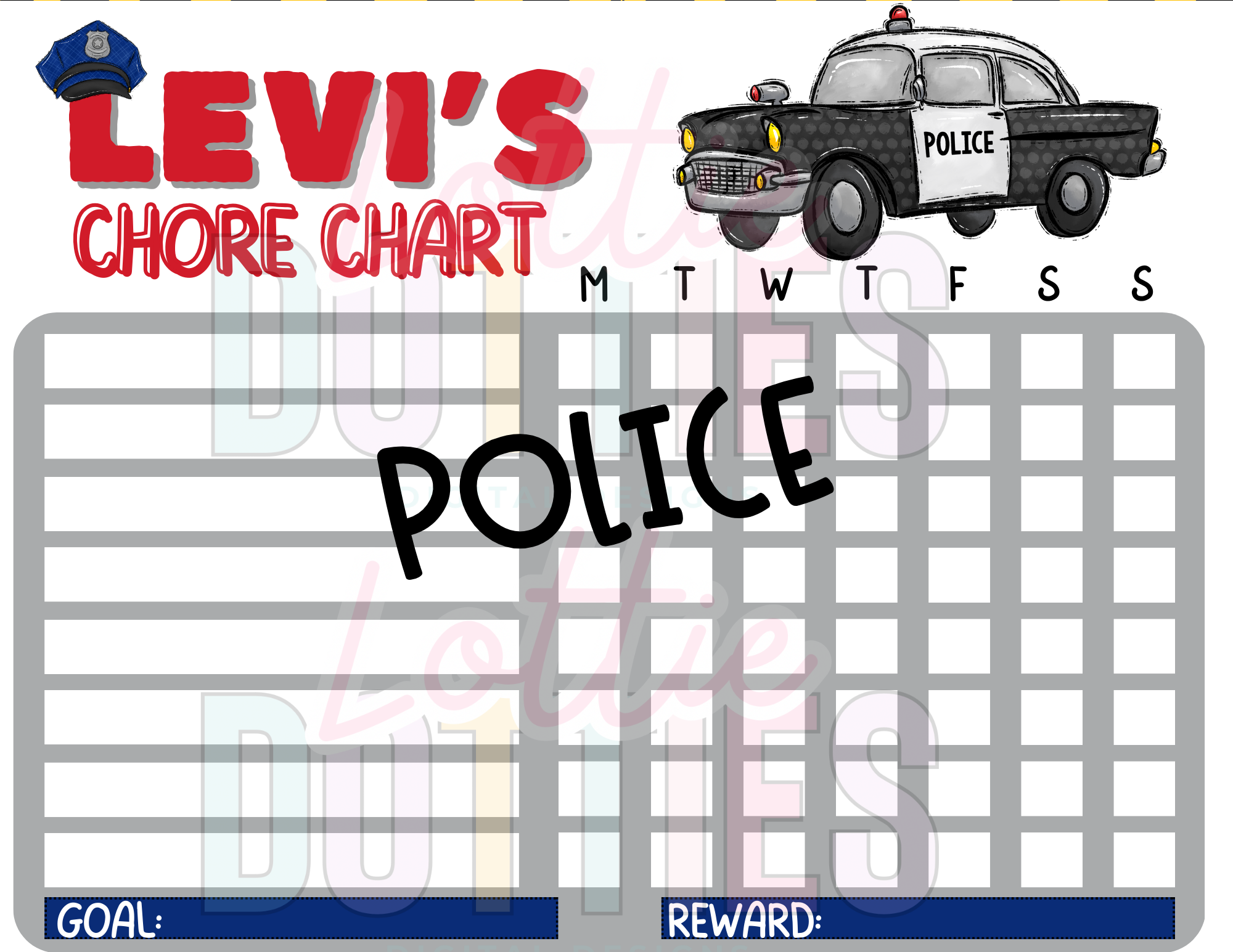 Police Chore Chart Template - Police – Lottie Dotties LLC