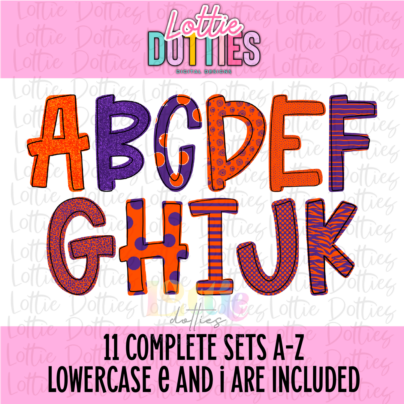 Purple & Orange Spirit Alpha - School Spirit Alphabet Clipart - Instan ...