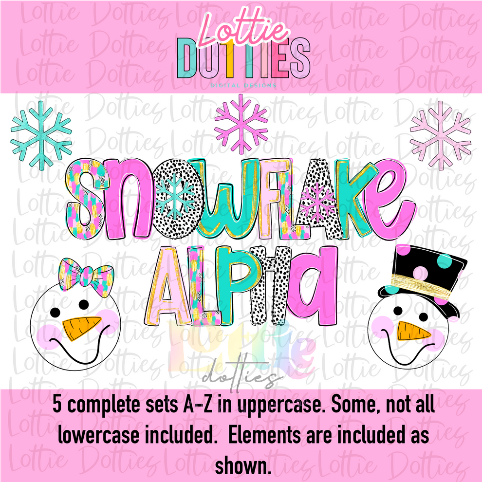 Snowflake Alpha Pack - Whimsical Snowflake Gold Foil Alpha - Alphabet ...