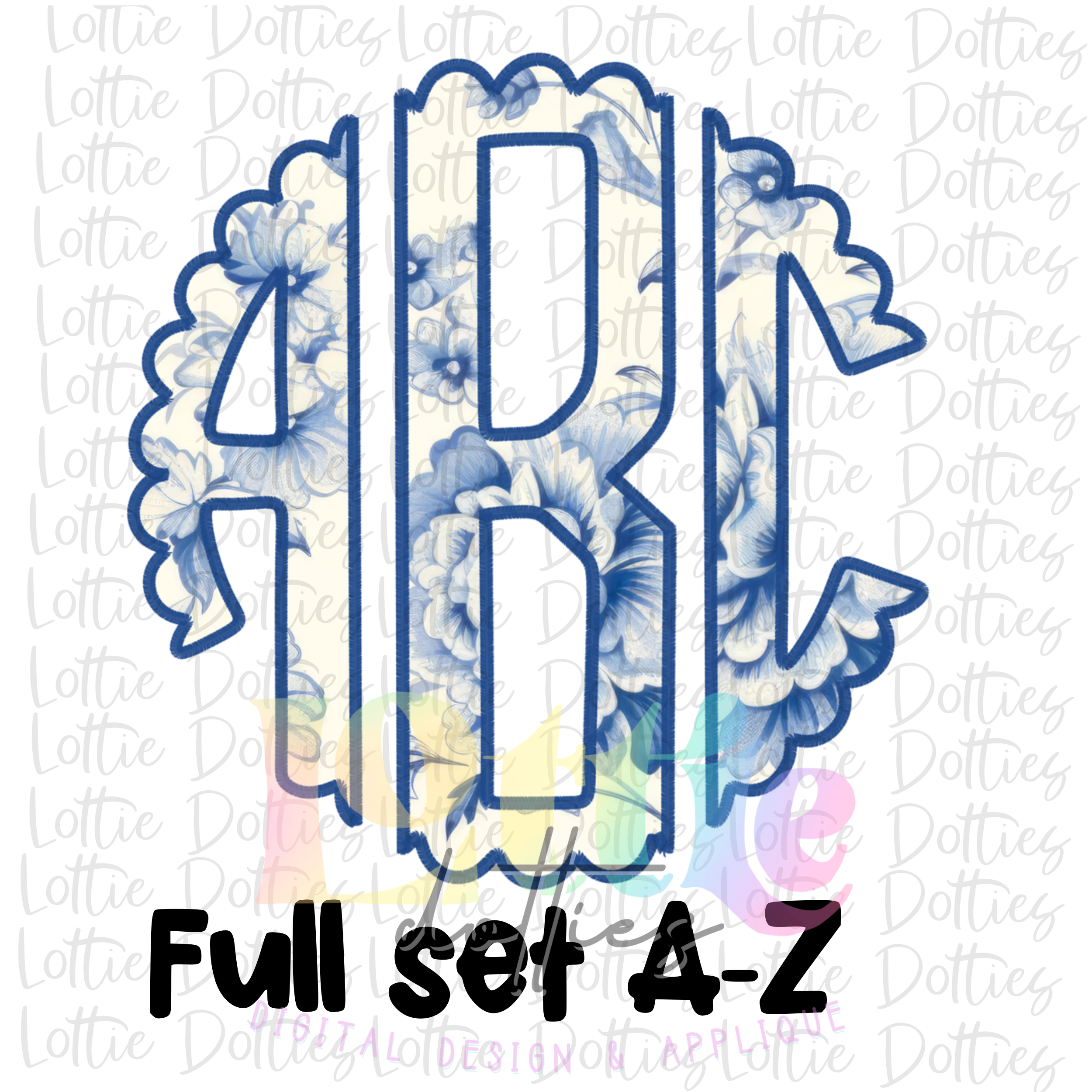 Chinoiserie Blue Scallop Alphabet PNG - Scallop Sublimation - Digital ...