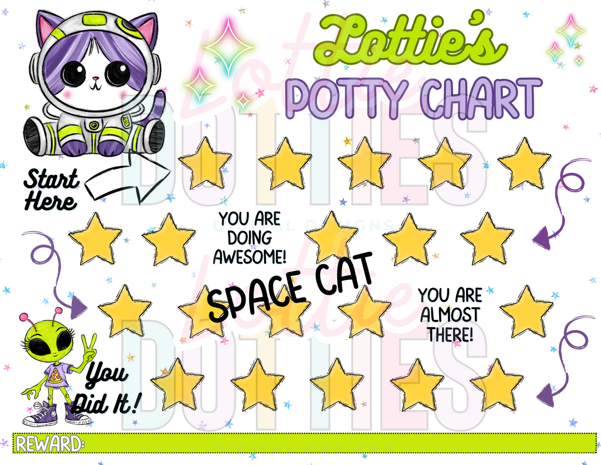 Space Cat Potty Chart Template - Space Cat – Lottie Dotties LLC