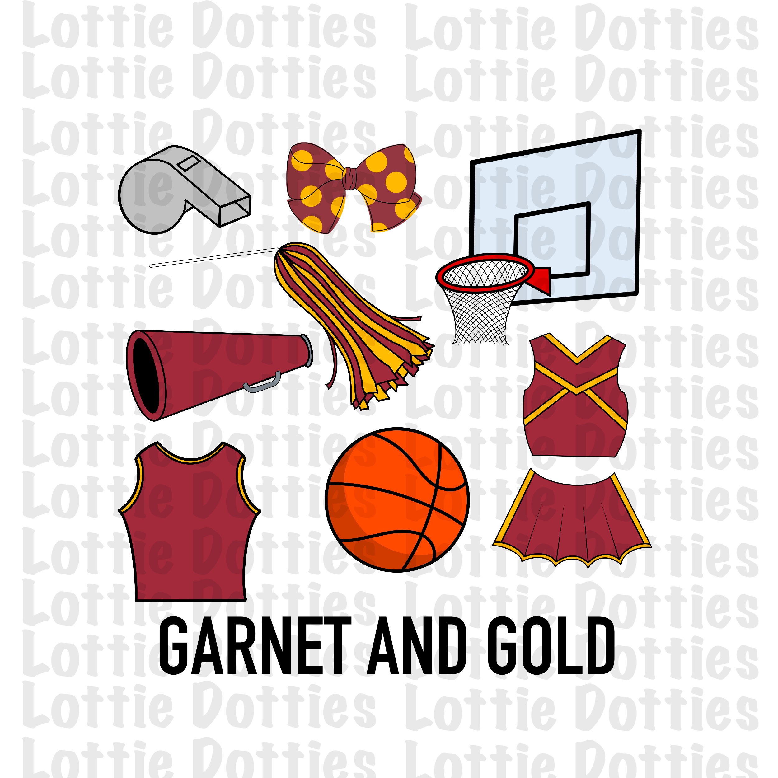 Garnet and Gold Basketball and Cheer Elements - Basketball Alpha Pack ...