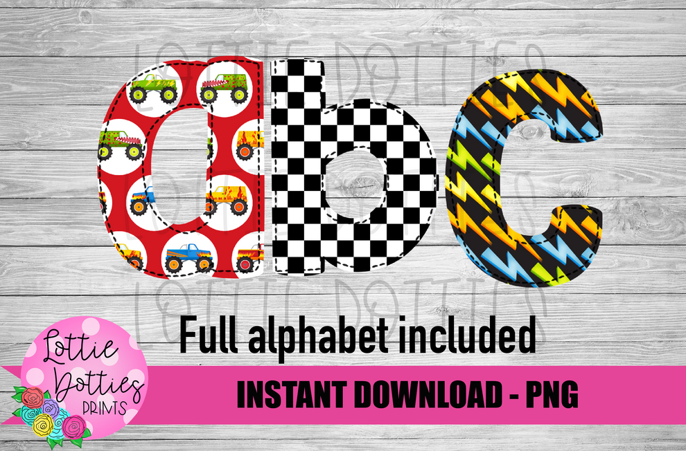 Monster Truck Faux Applique Alphabet - Alpha Pack - Alphabet Clipart ...