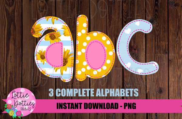 Sunflower Faux Applique Alphabet - Alpha Pack - Alphabet Clipart - Ins ...