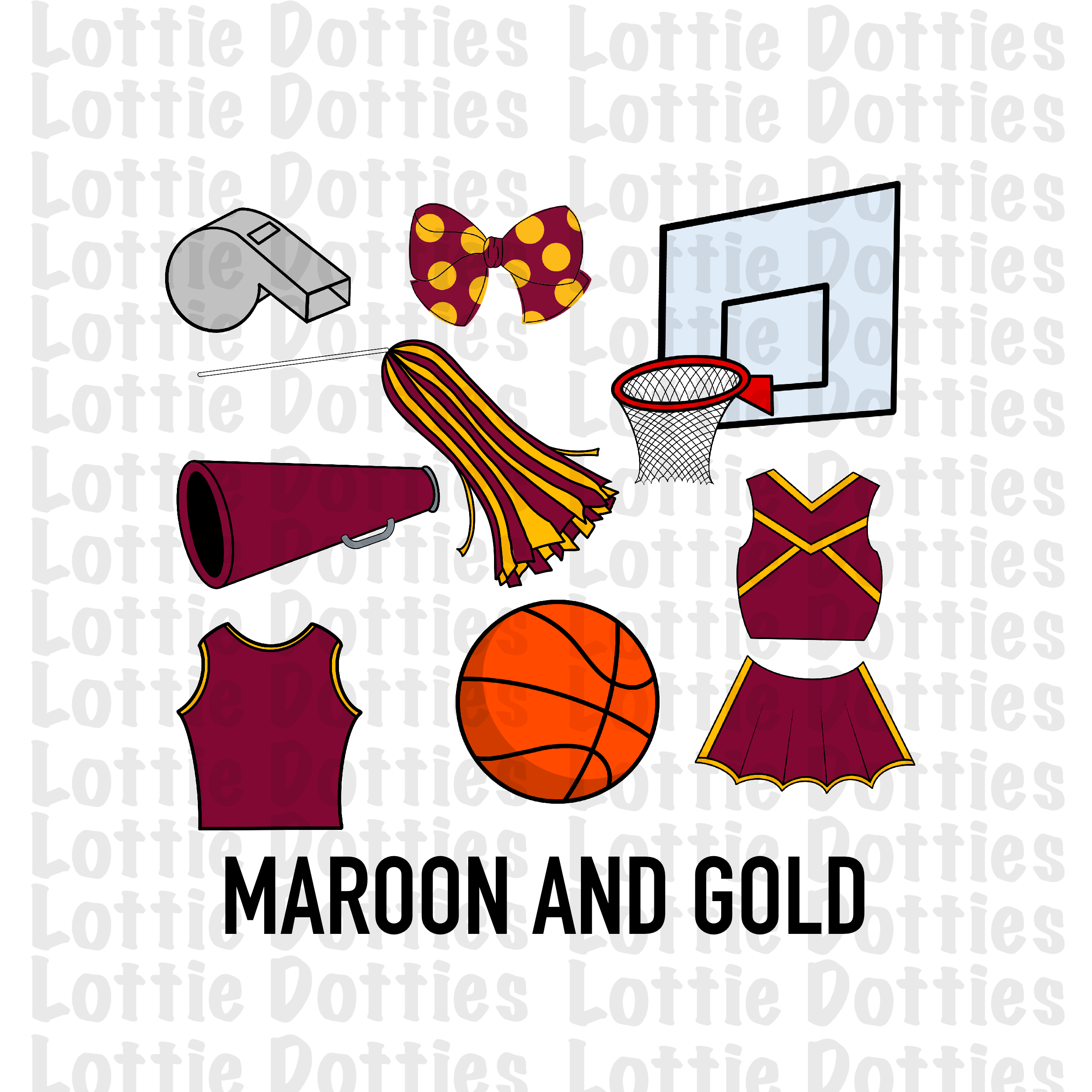 Maroon and Gold Basketball and Cheer Elements - Basketball Alpha Pack ...