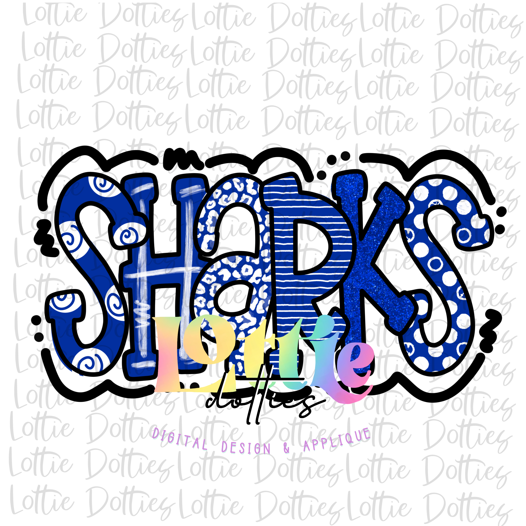 Sharks PNG - Sublimation Design - Digital Design - Royal and White ...
