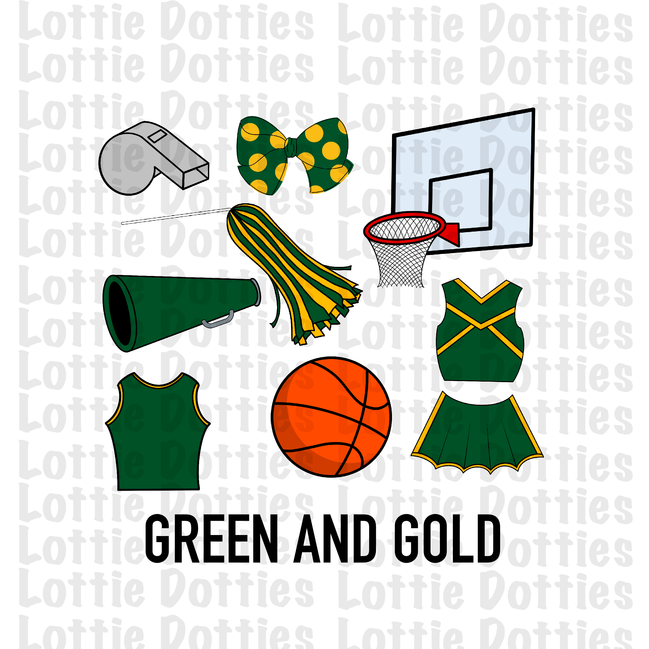 Green and Gold Basketball and Cheer Elements - Basketball Alpha Pack a ...