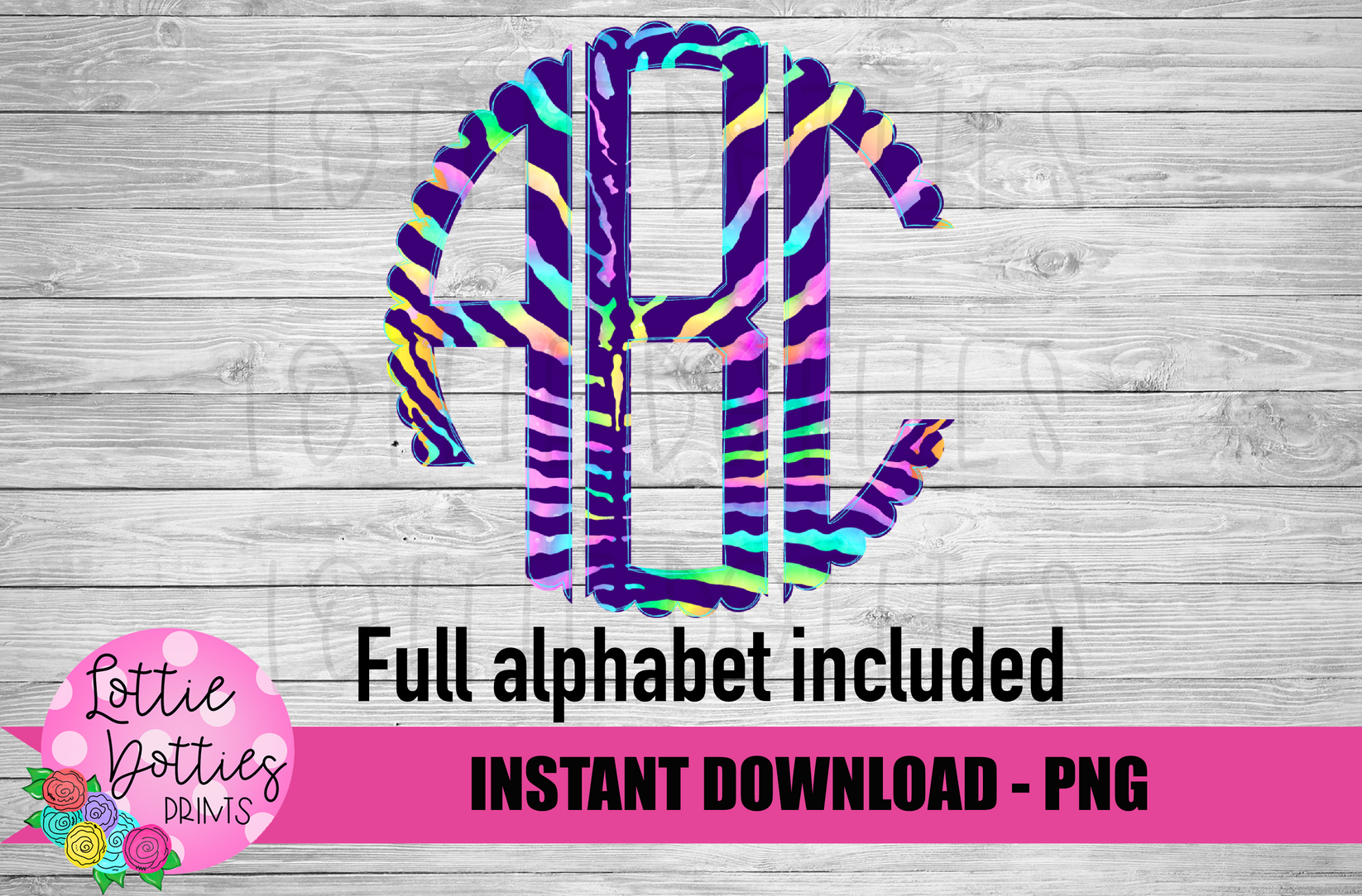 Neon Zebra Scallop Alphabet - Alpha Pack - Alphabet Clipart - Instant ...