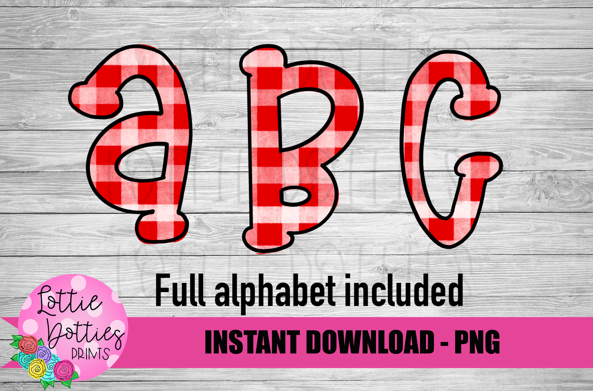 Red Plaid Hand Lettered Alphabet - Alpha Pack - Alphabet Clipart - Ins ...
